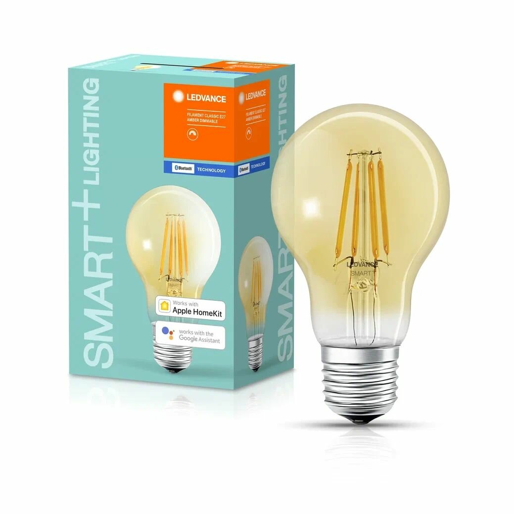 Умная лампочка светодиодная филаментная LEDVANCE / OSRAM SMART+ A, E27, 6Вт, 2400К, 725лм, теплый свет, диммируемая