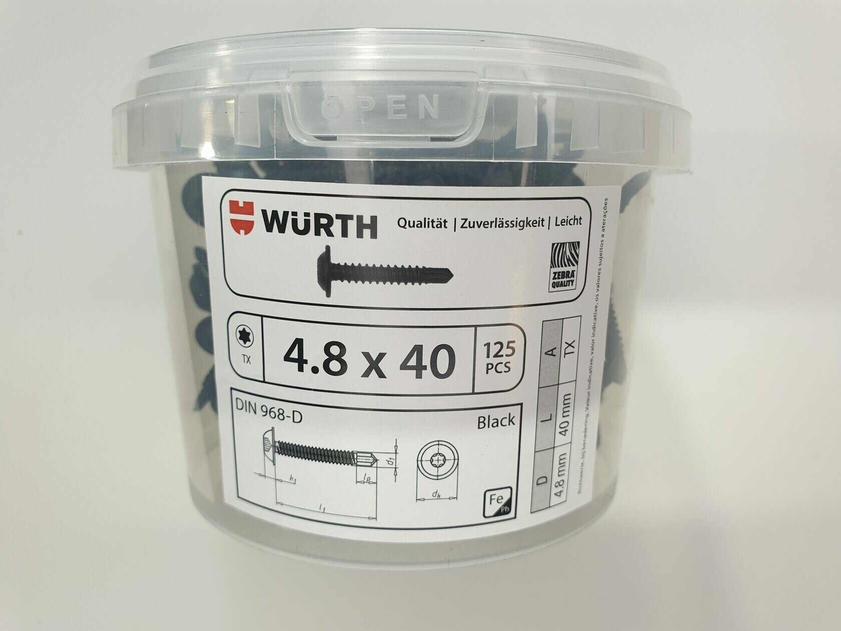 Саморез по металлу DIN 968-D 4.8x40 Black (125 pcs) WURTH, Германия