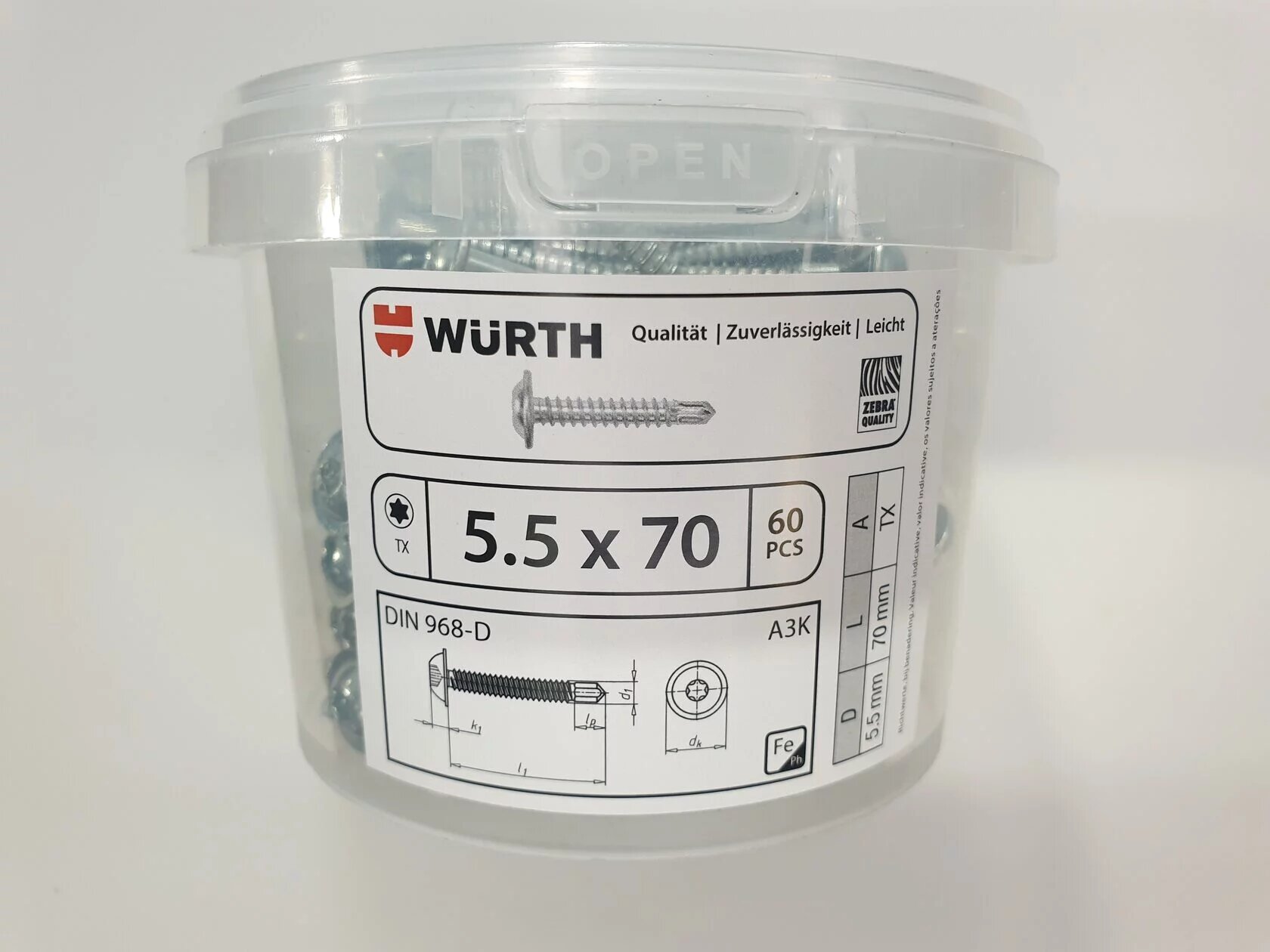 Саморез по металлу DIN 968-D 5.5x70 (60 pcs) WURTH, Германия