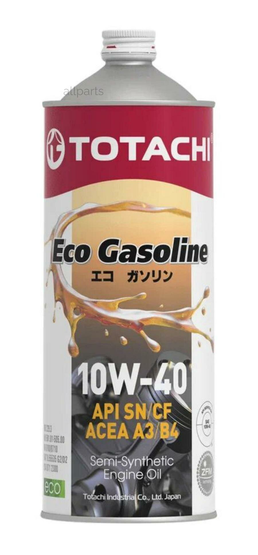 TOTACHI 10901 Масло моторное TOTACHI Eco Gasoline 10W-40 полусинтетическое 1 л 4589904934902