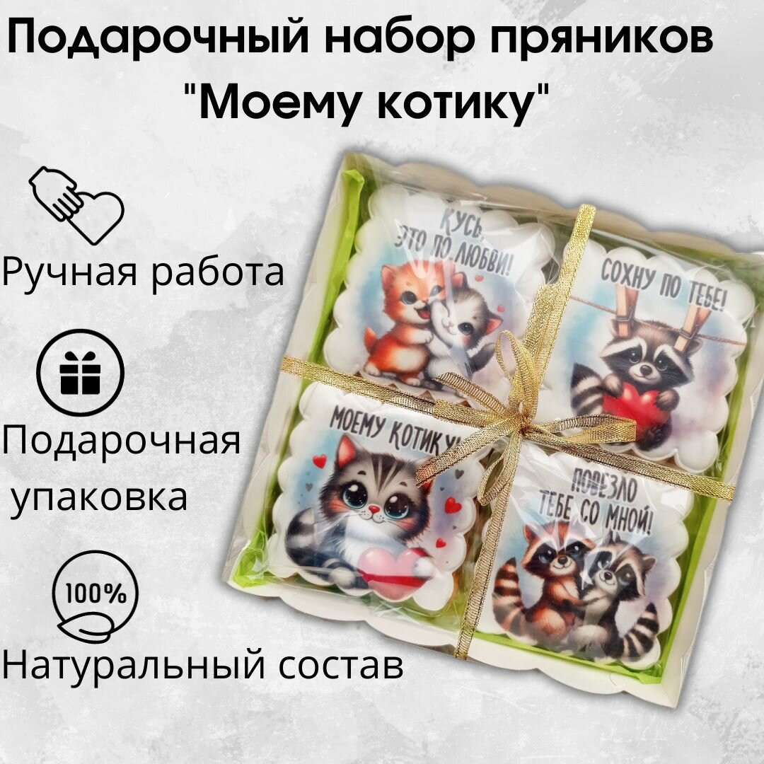 Подарочный набор имбирных пряников для любимых Моему котику. Подарок на 14 февраля, день влюбленных, святого валентина мужу, парню, другу.