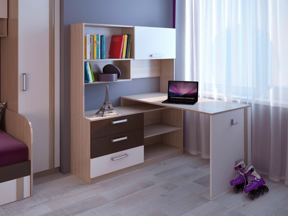Стол компьютерный угловой с ящиками Ясень Шимо Светлый/Белый/Арабика, Волкер, 122,6х123,4х160,8 см сбюорка универсальная