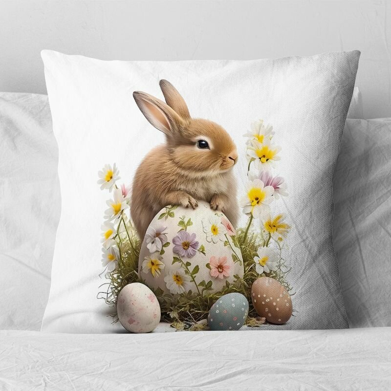 Подушка декоративная Пасхальный зайчик и яйца 40х40 велюр
