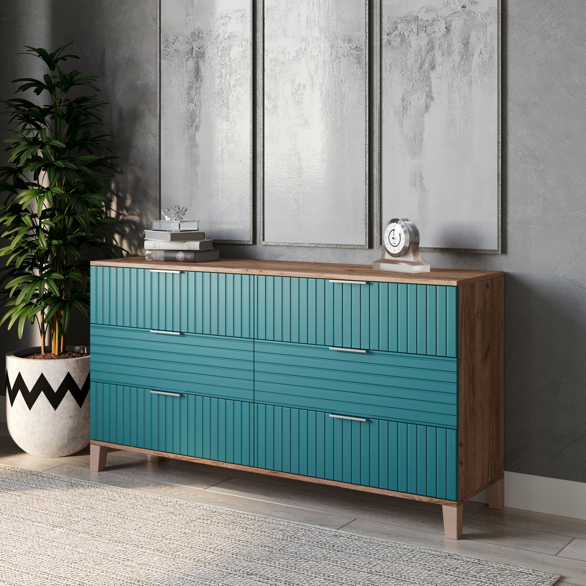 Комод для одежды, под телевизор, большой, в прихожую, на ножках, Марвин - 7 Аквамарин, 140х80х40 см
