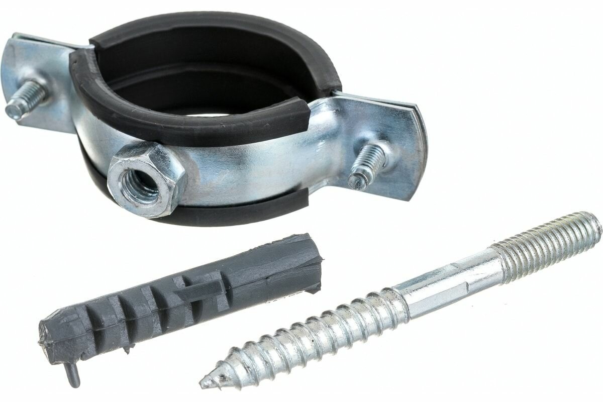 Сантехнический хомут для труб СИБРТЕХ 38-43 (1 1/4"), шпилька+дюбель 3 шт.