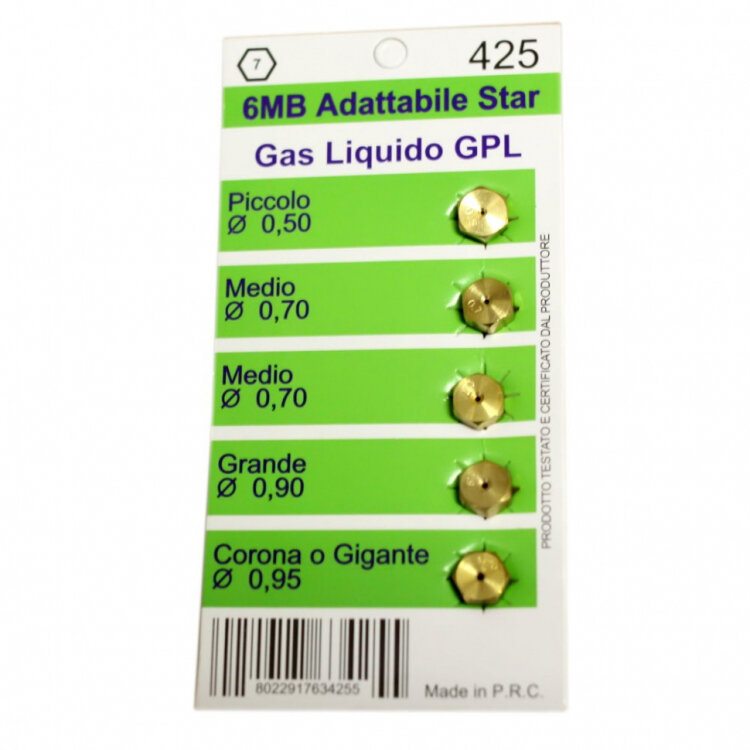 Набор жиклеров к газовым плитам с резьбой M6 малый 0,5, средний 0,7, большой 0,9, для духовки 0,95 для Gefest, Мечта, W0425