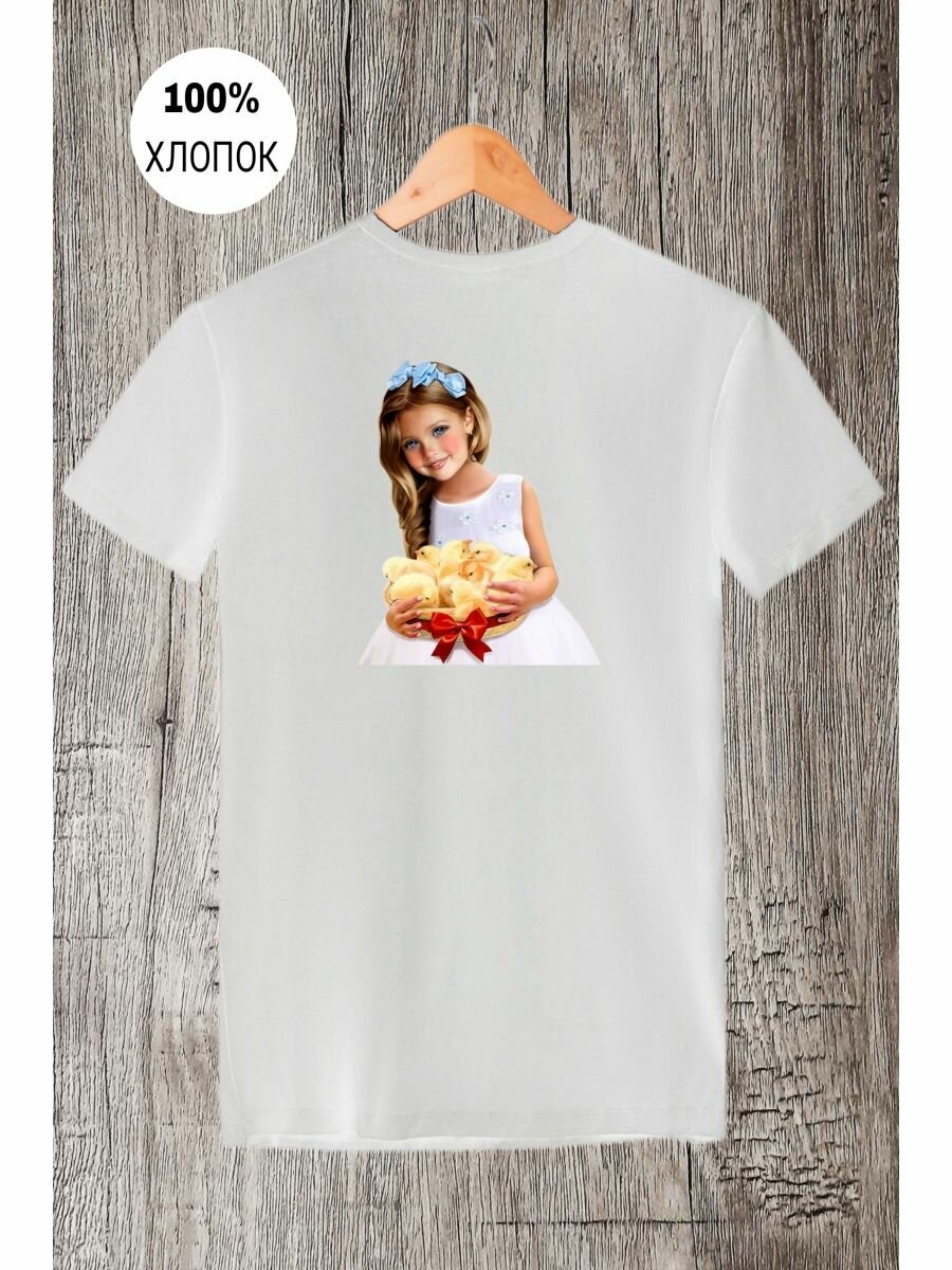 Футболка девочка в белом платье с цыплятами