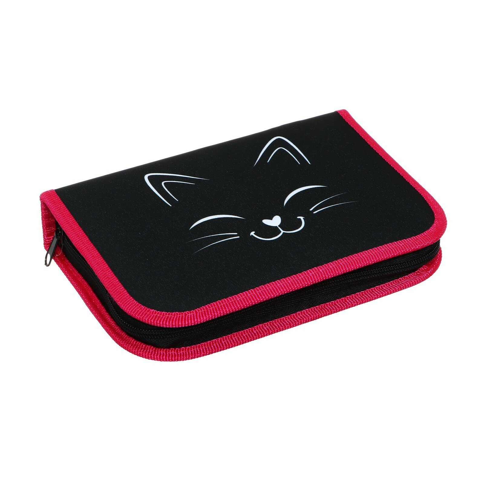 Пенал 3 секции, вкладка внутри, 140 х 210 х 40 мм, тканевый, Calligrata TOP Block "Котик"