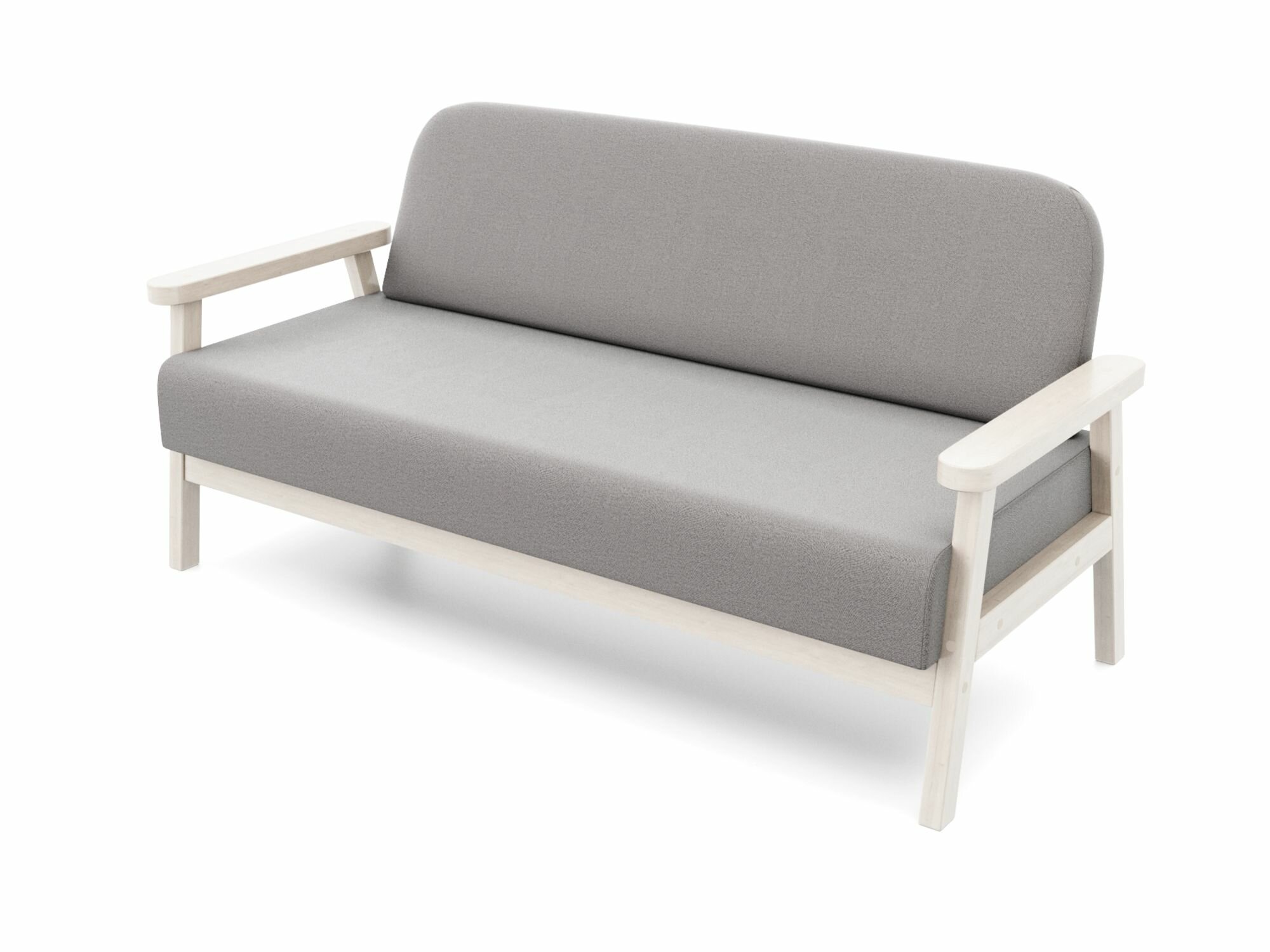 Мини диван Arsko Флори-М серый-беленый дуб, велюр, массив дерева, прямой, на кухню, в салон красоты, скандинавский лофт