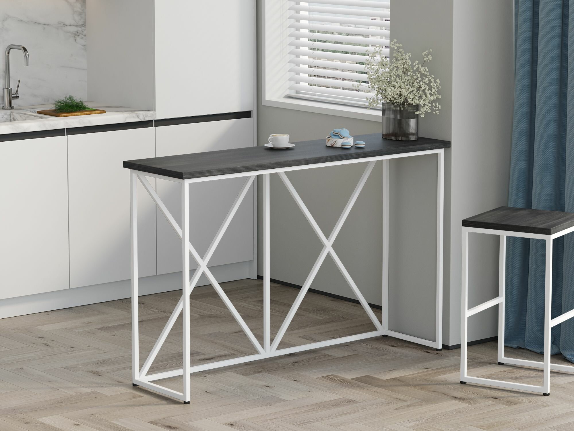 Стол барный Айсберг Лофт 01 Белый со столешницей северное дерево темное