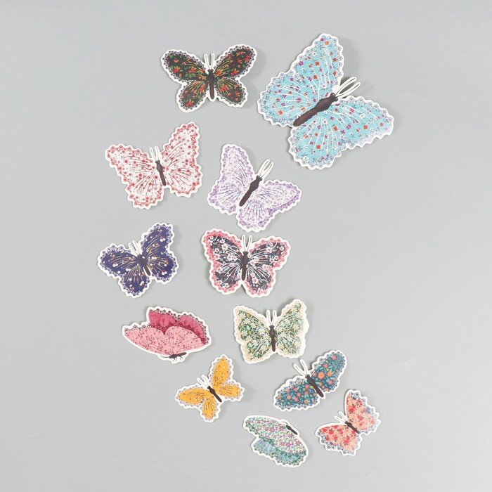 Декоративные элементы Арт Узор "Бабочки", Цветочки, Ситец, картон, 4-10 см, 12 шт