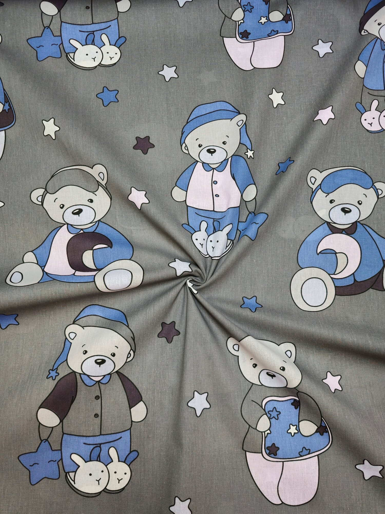 Ткань Поплин, Узбекистан"Мишка в синей пижаме" 100*150см