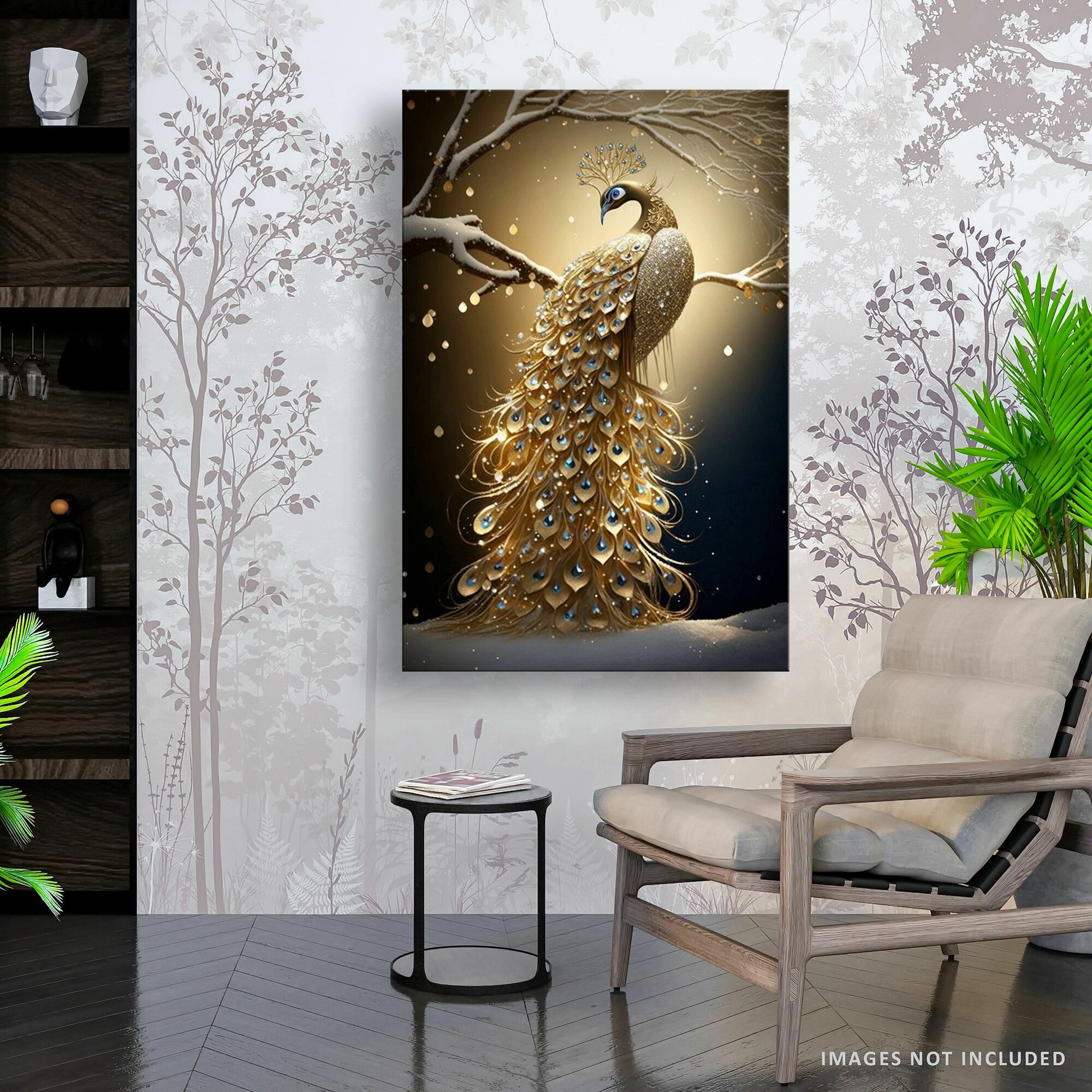 Интерьерная картина на холсте "Золотой павлин" 50х70 см