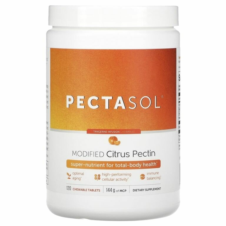 PectaSol, модифицированный цитрусовый пектин, Modified Citrus Pectin, мандарин, 120 жевательных таблеток