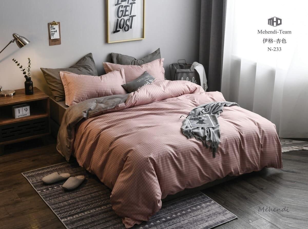 Комплект постельного белья Mency House Розоватая Клетка 2-х спальный, Поплин, наволочки 70х70