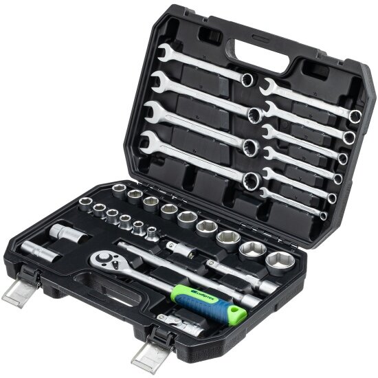 Сибртех Набор инструментов, 1/2", пластиковый кейс, 32 предмета, , 13393