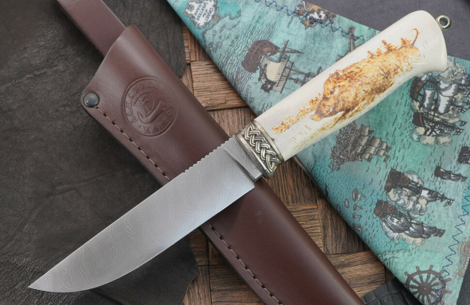 Дамасский Клинок нож Универсал, клинок дамаск, рукоять рог