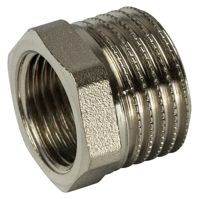Футорка STOUT никелированная латунь 1/2X3/8 НР/ВР резьба наружная внутренняя трубная