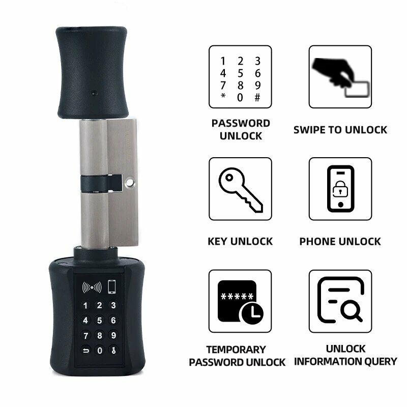 Умный бесключевой цилиндрический замок CB TT black, 100mm