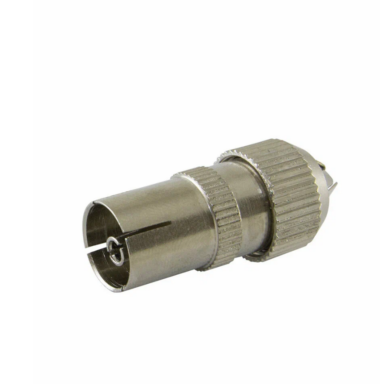 Разъем-гнездо ТВ для кабеля RG6U "орех" без пайки Uni-5047 (серебристый)