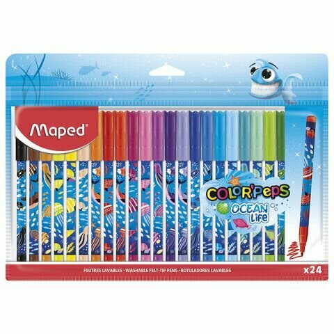 3 шт. Фломастеры MAPED COLOR'PEPS "Ocean Life", 24 цвета, смываемые, вентилируемый колпачок, 845703