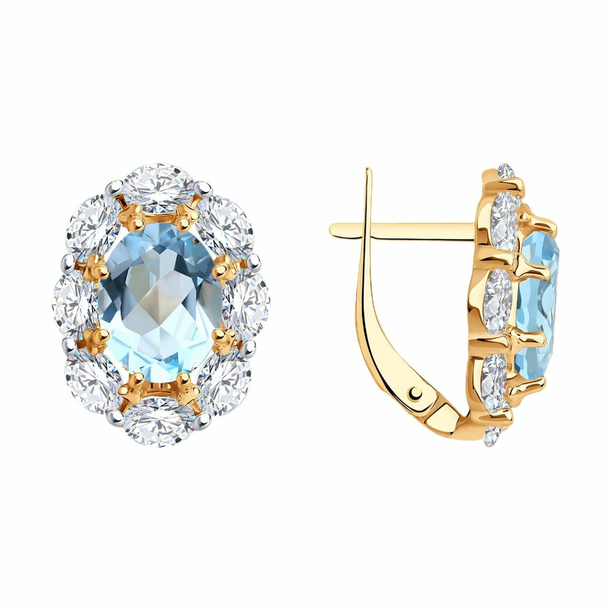 Серьги, красное золото, 585 проба, фианит, топаз