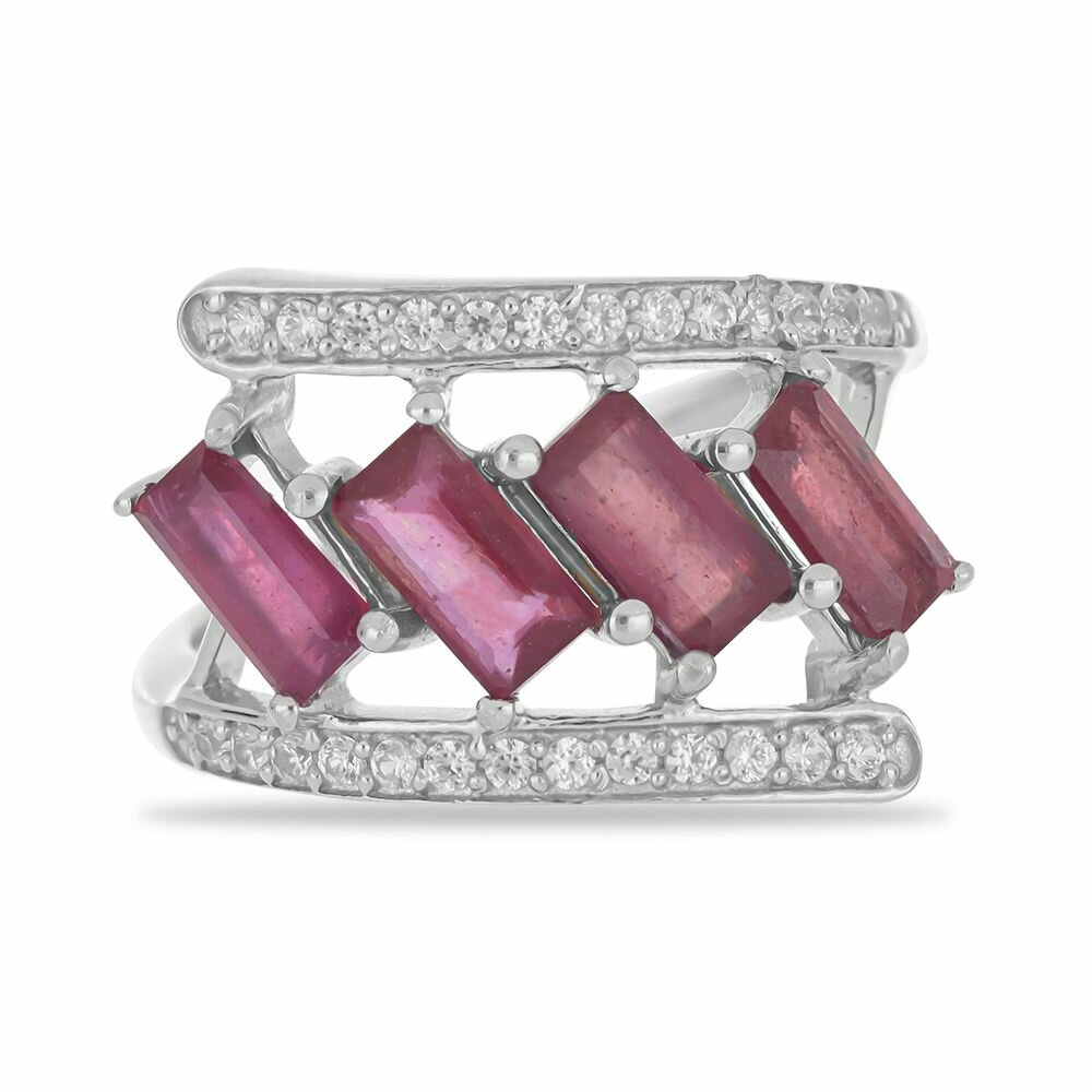 Кольцо дорожка, серебро, 925 проба, родирование, циркон, рубин