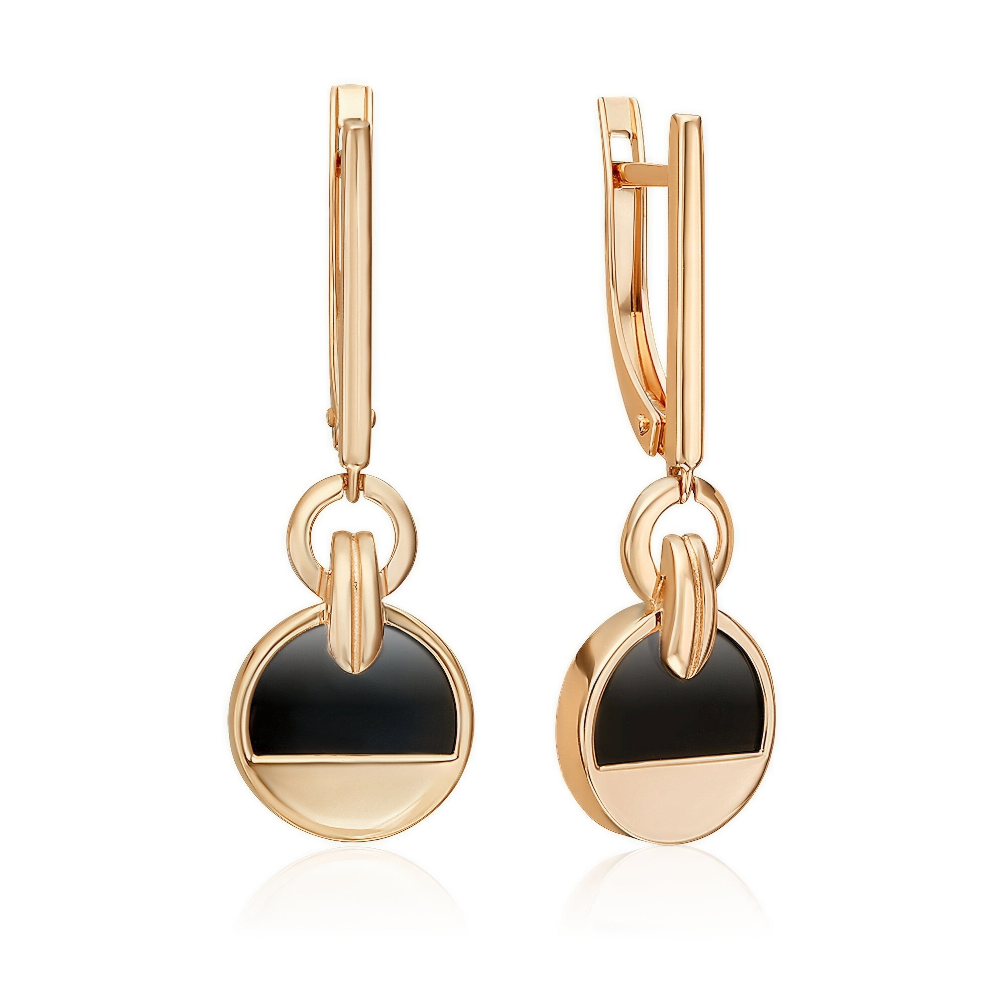 Серьги, красное золото, 585 проба, оникс