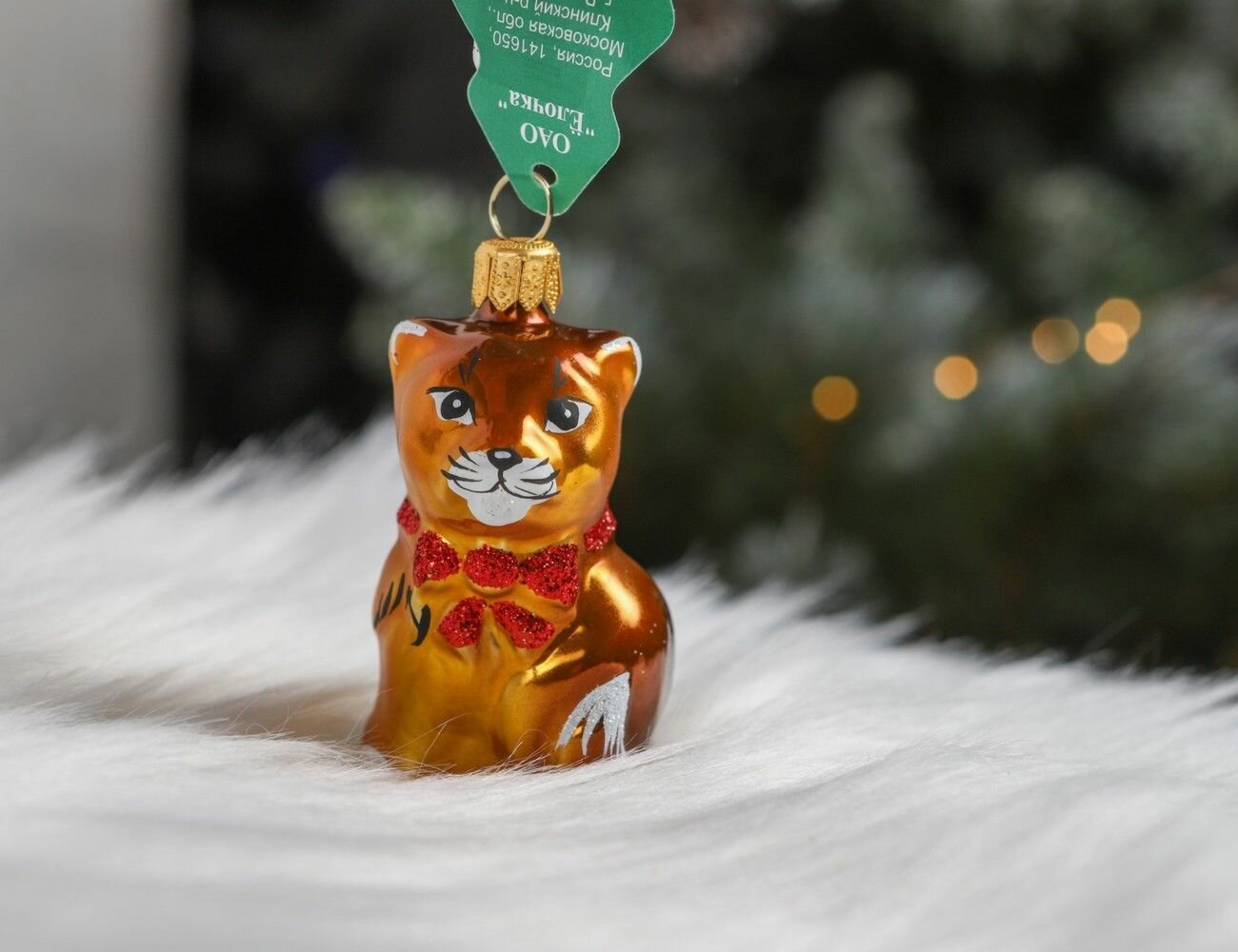 Стеклянная ёлочная игрушка КОТ базиль, золотой, 50 мм, Елочка С838-кот-зол