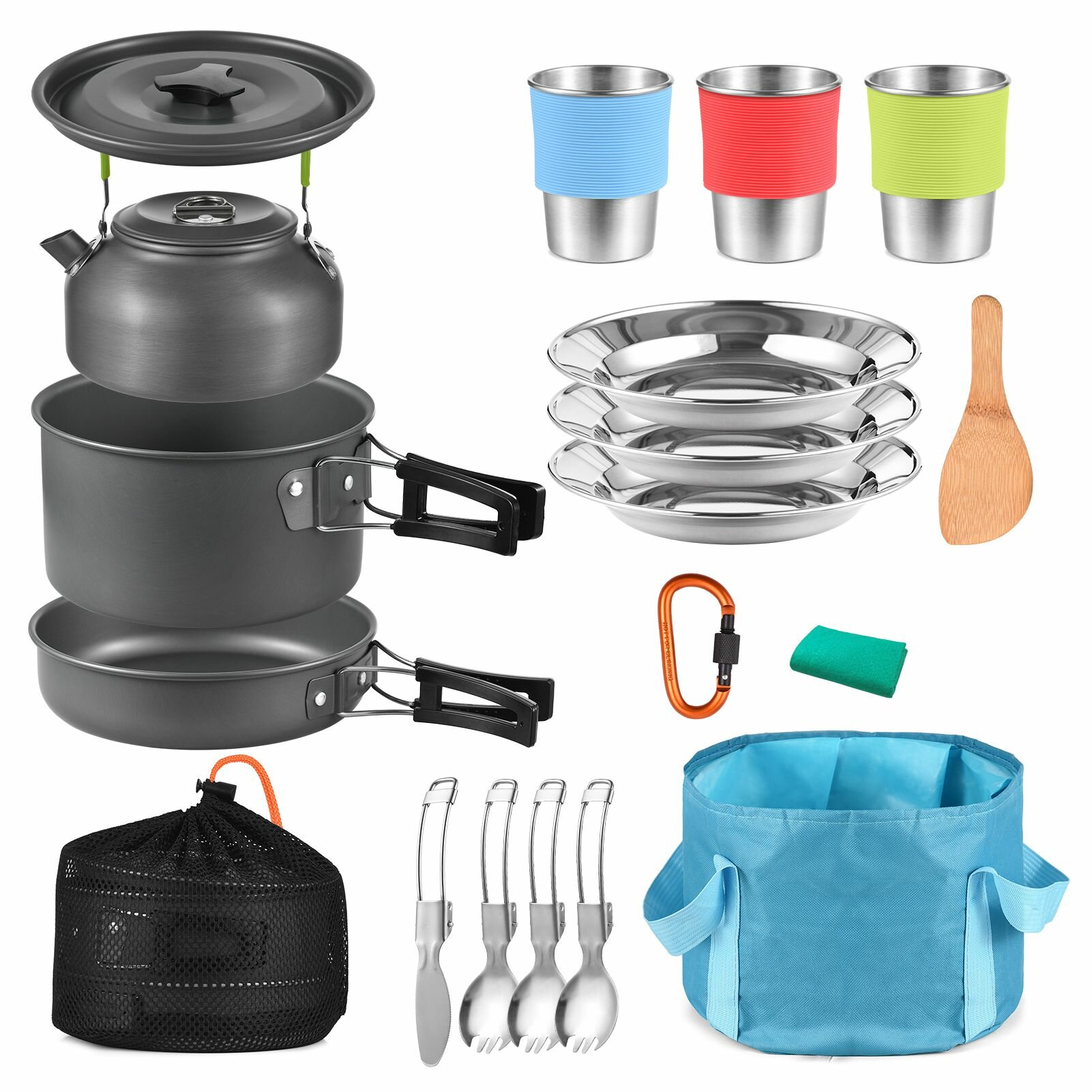 TOMSHOO 22 шт. Посуда для кемпинга Mess Kit походный горшок и сковорода набор для