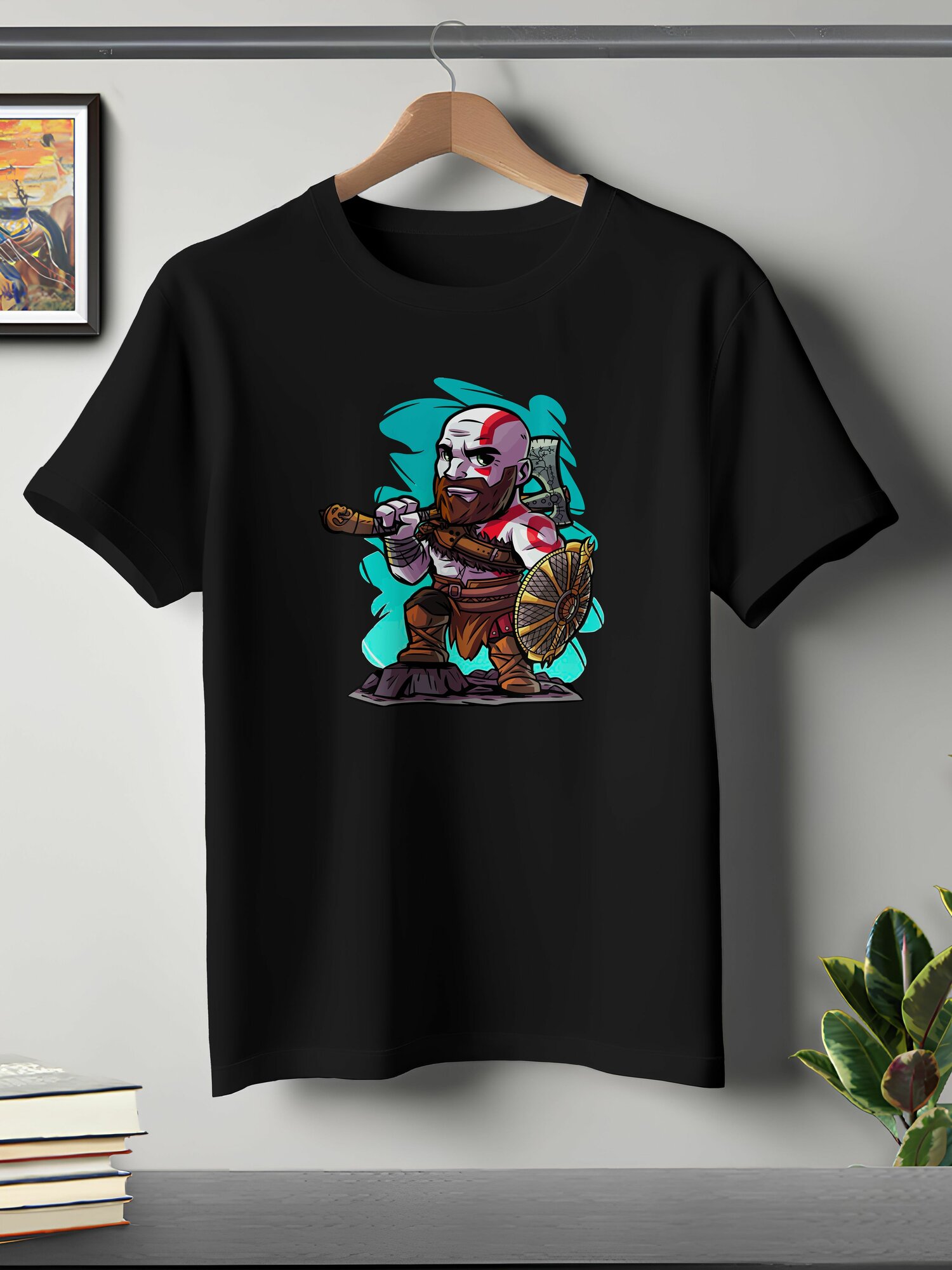 Футболка ONEQ унисекс 50-52 (XL) размер с принтом God of war, черная