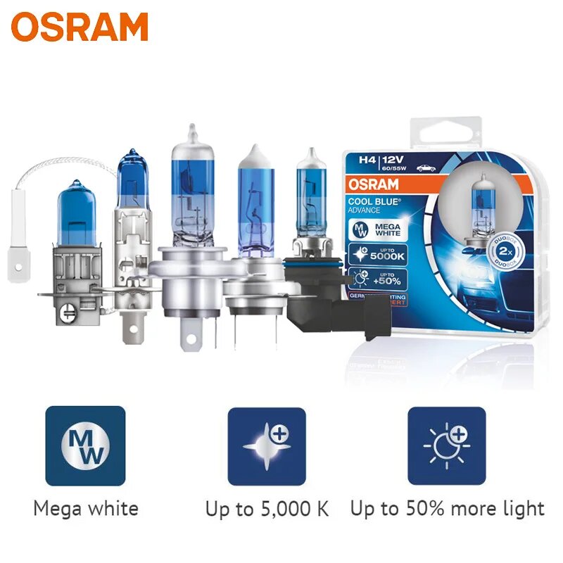 OSRAM H1 H3 H4 H7 H9 H11 9003 9005 9006 HB2 HB3 HB4 Галогенная автомобильная фара Cool Blue H11