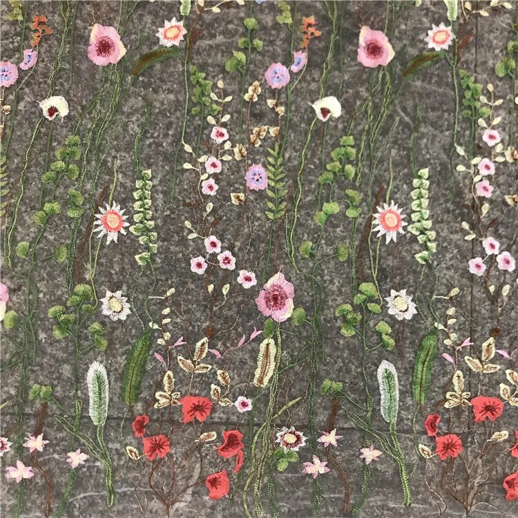 Вышитая марлевая ткань с водяными растениями Розовый, white mesh