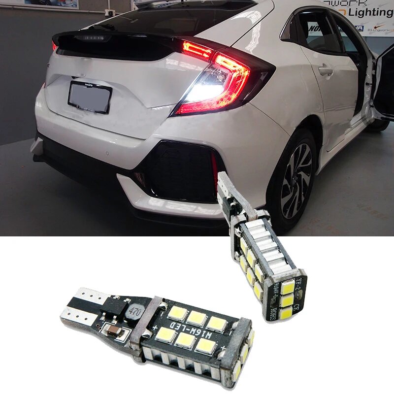 2 шт. Авто светодиодные лампы заднего хода T15 W16W CANBUS без ошибок OBC Автомобильный светодиодный резервный фонарь для HONDA Civic FC FK 2016+ LED Белый 12 В