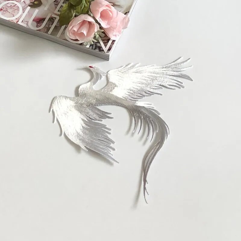 Вышитые нашивки с птицами saskia 19*18.5см Серебряный, GREY R