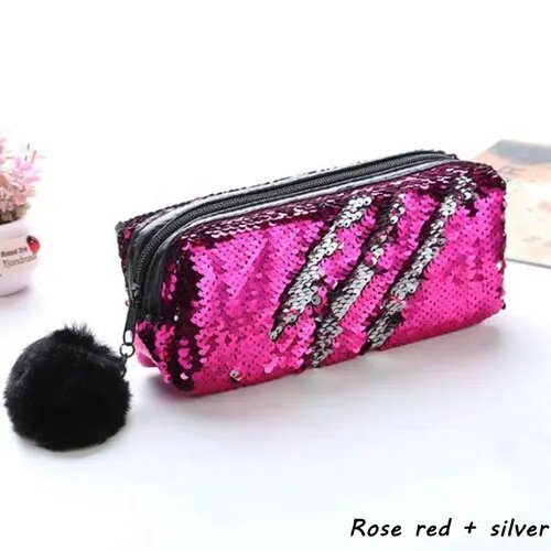 Пенал Hopk с блестками Розовый, Rose Red plus Silver