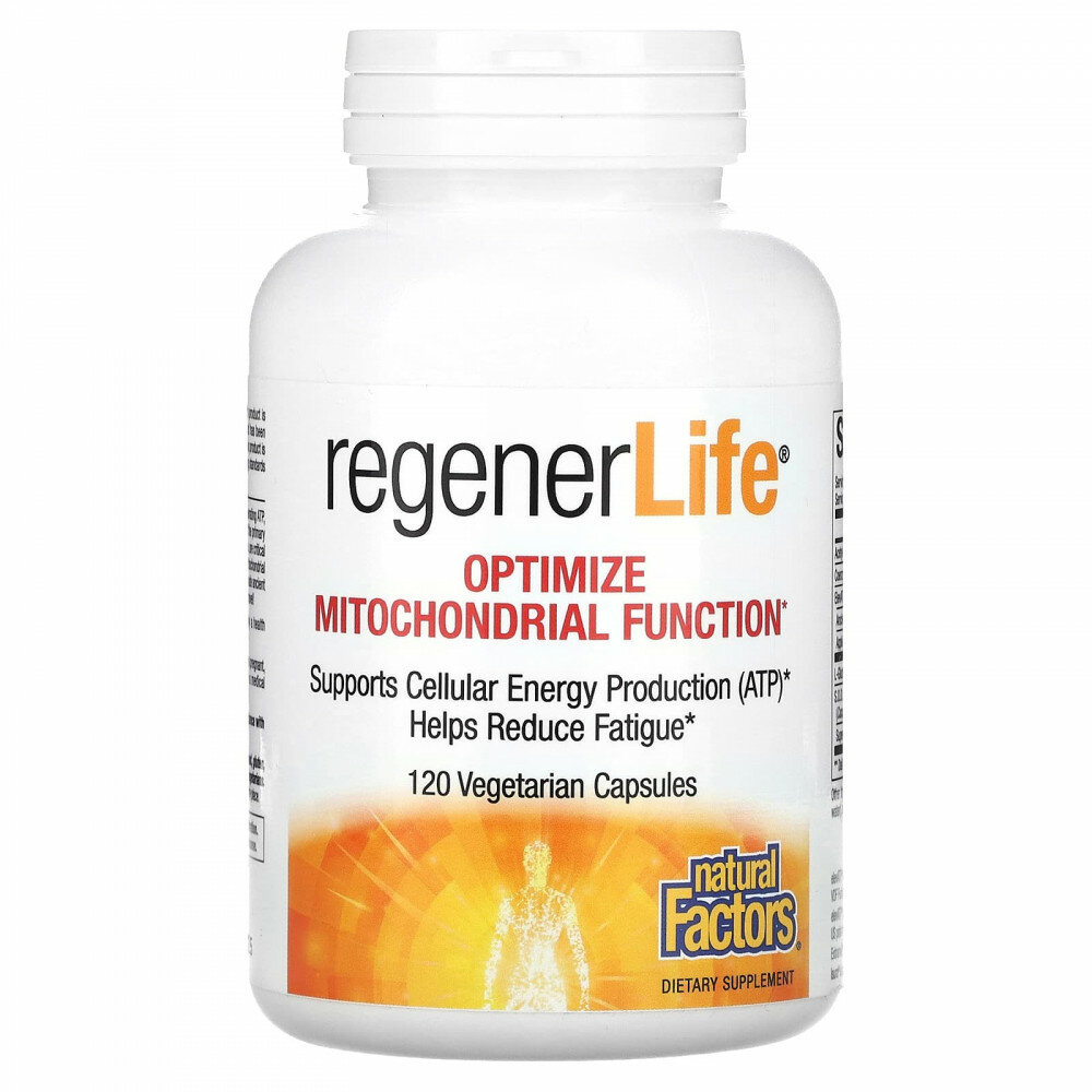 Natural Factors, RegenerLife®, добавка для оптимизации функции митохондрий, 120 вегетарианских капсул