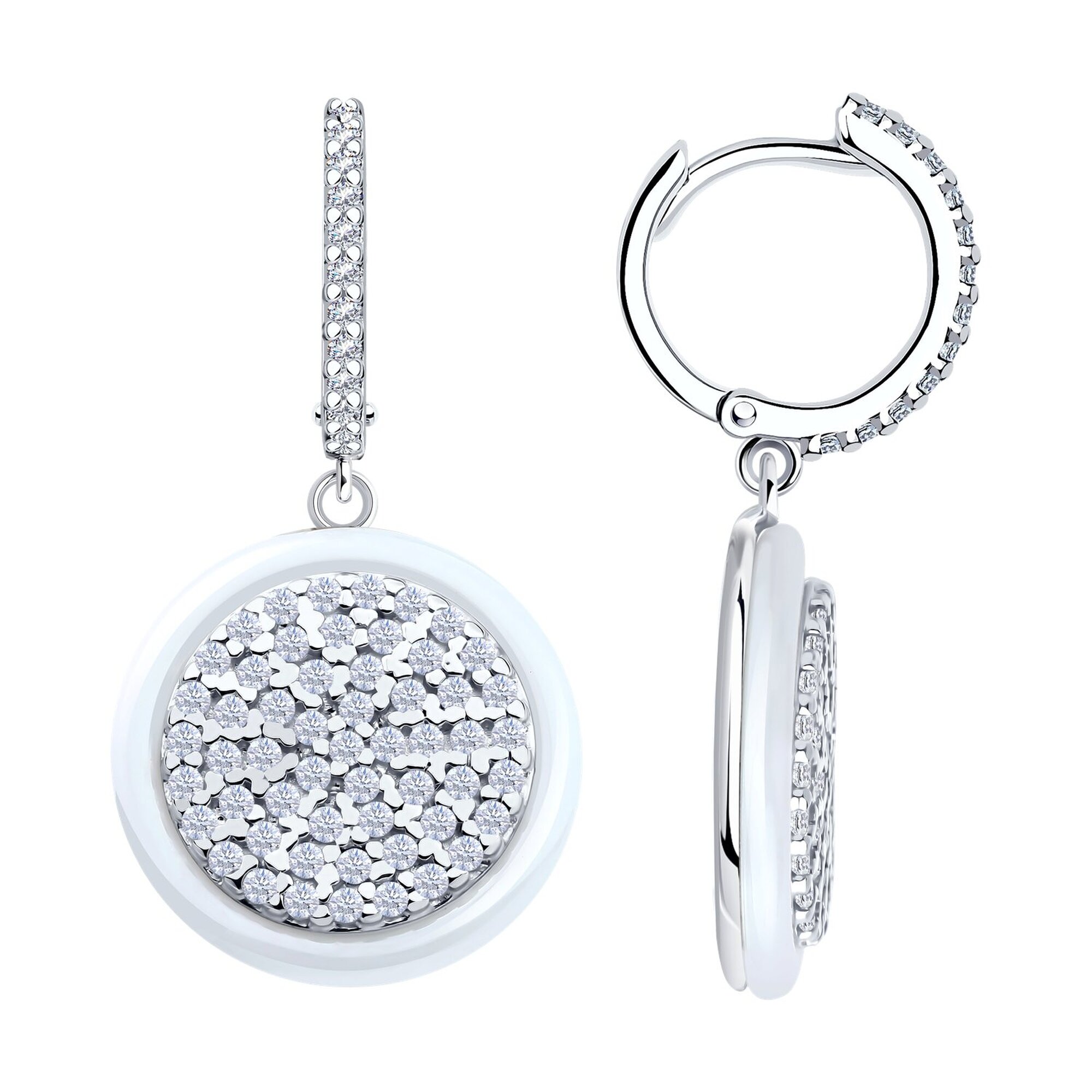 Серьги, серебро, 925 проба, родирование, фианит, керамика