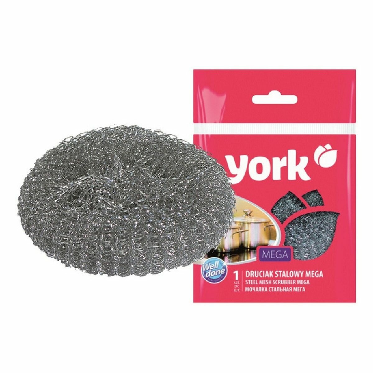 Мочалка металлическая York "Мега" (110x35мм) (3030), 80 уп.
