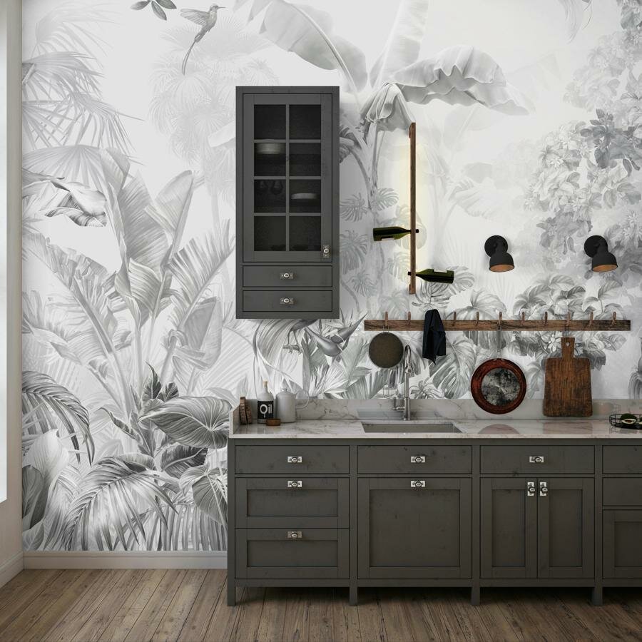Фотообои Тропический лес серый 13-745-S-Песок 270 x 200 см (ВхШ) Метровые, флизелиновые, влагостойкие обои MasterFresok