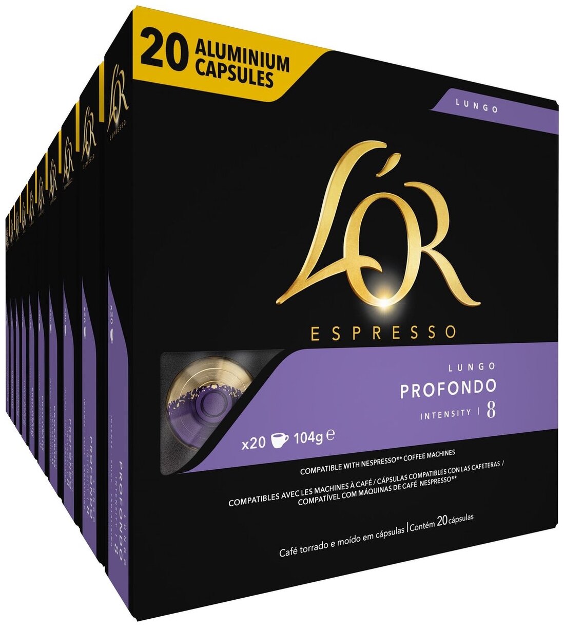 Набор кофе в капсулах L'OR Espresso Lungo Profondo, 10 упаковок, 200 капсул, для системы Nespresso