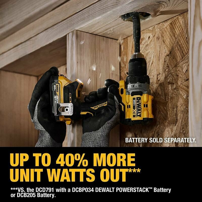 Аккумуляторная дрель DEWALT DCD800 20V безщеточная компактная, 90 Н·м, обновленная версия DCD791 с ударным механизмом — фото 1