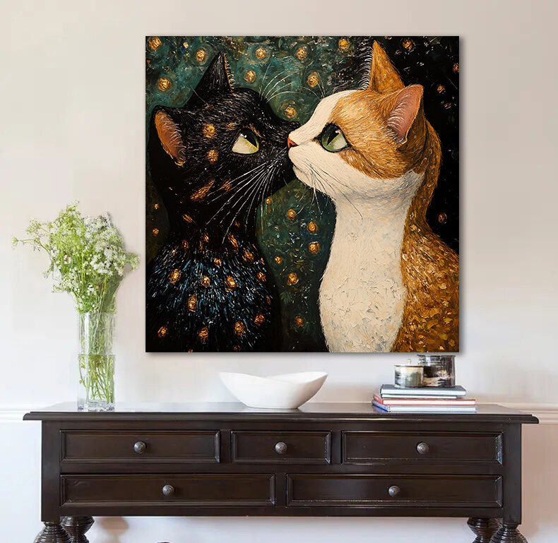 Картина "Любовь котиков", на подрамнике, хлопковый холст, 50x50 см