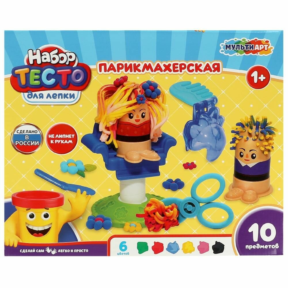 Набор для лепки "Парикмахерская", 6 цветов теста, куклы, кресло, формочки, расчёска