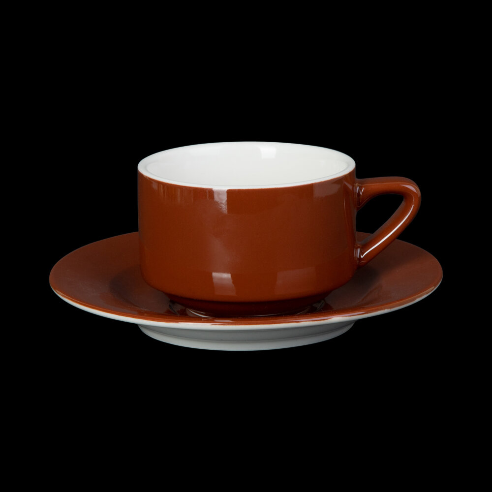 Чайная пара фарфоровая "Corone Gusto" 250мл коричневая