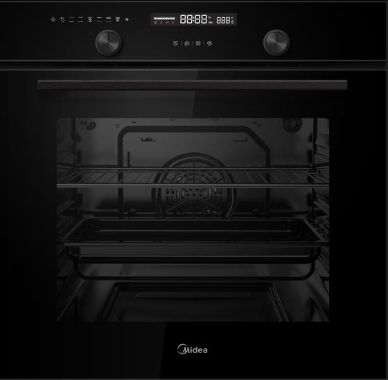 Встраиваемый духовой шкаф Midea MO78107CGB, черное стекло, каталитическая очистка, 70л,