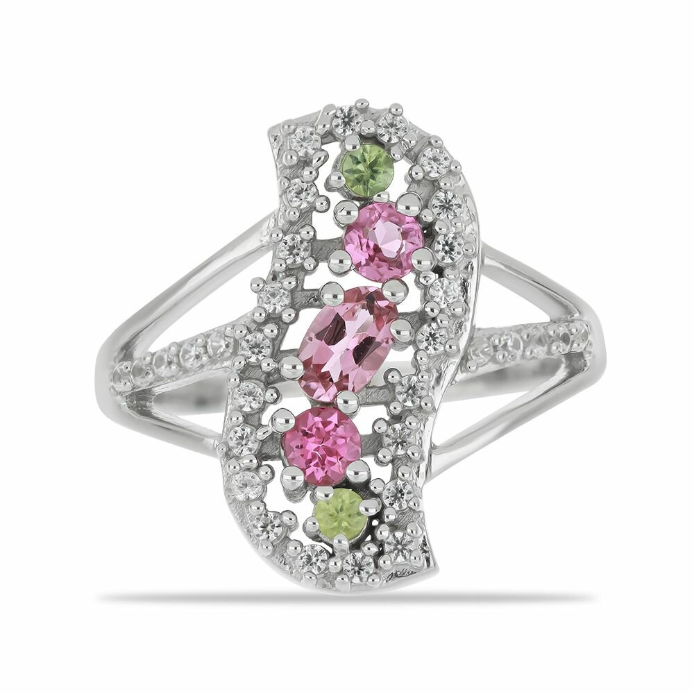 Кольцо, серебро, 925 проба, родирование, турмалин, циркон