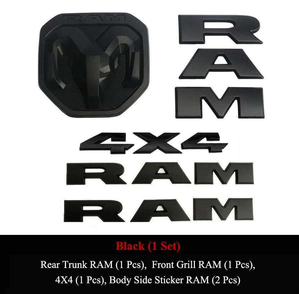 3D значок на переднюю решетку RAM 4X4, эмблема с логотипом, наклейка на задний багажник для Dodge RAM 1500, наклейка на пикап, аксессуары для стайлинга 5Pcs Black