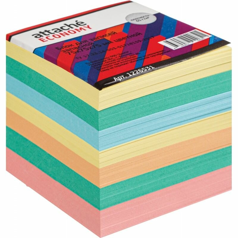 Блок для записей Attache запасной, 7,5х7,5х7,5 см, 5 цветов, 65 г