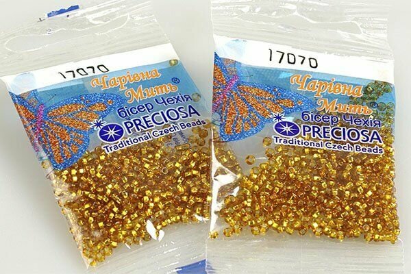 Бисер круглый PRECIOSA золотой прозрачный, упаковка 5 г, 10 шт (PR.17070)